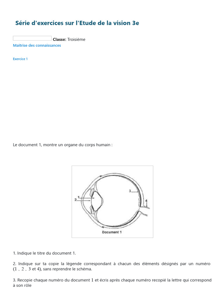 Série D'exercices Sur L'etude de La Vision 3e - Sunudaara | PDF | Œil ...