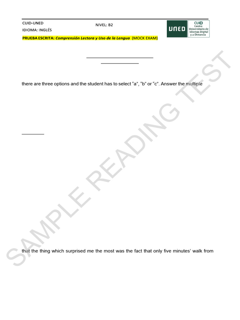 Sample Reading Useof English Test b2 English | PDF