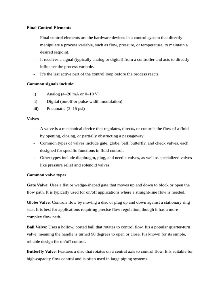 Overview of Final Control Elements and Valves | PDF
