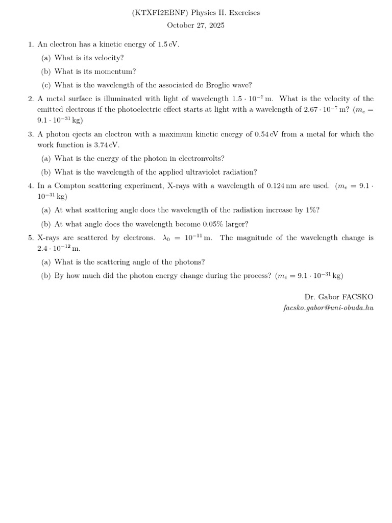 Physics II Exercises: Kinetic Energy & Waves | PDF