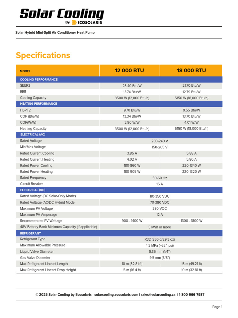 EN - Ecosolaris Solar Heat Pump Spec-Sheet-CAR | PDF | Heat Pump | Air ...