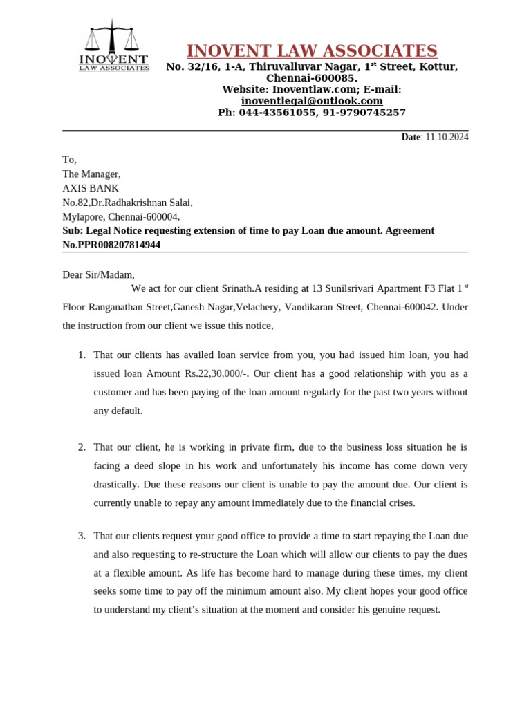 Legal Notice for Loan Repayment Extension | PDF | Financial Services