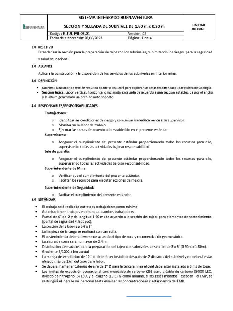 Estándar de Subniveles en Mina 1.80m x 0.90m | PDF | Ventilación ...