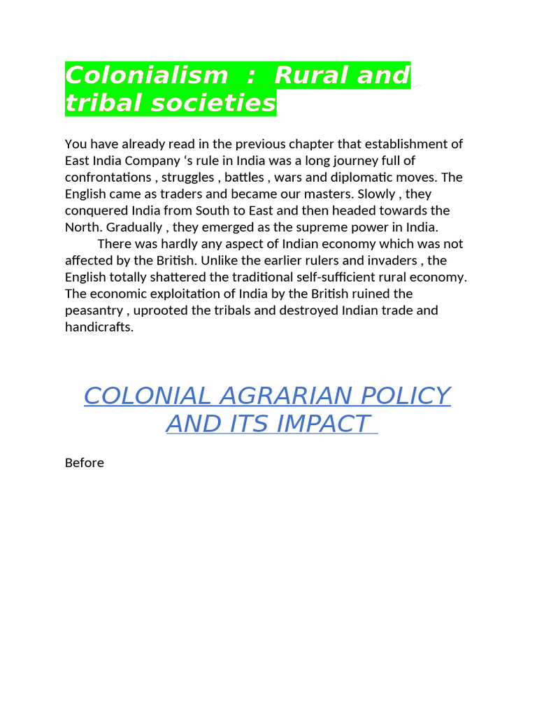Colonialism's Impact on Rural Societies | PDF