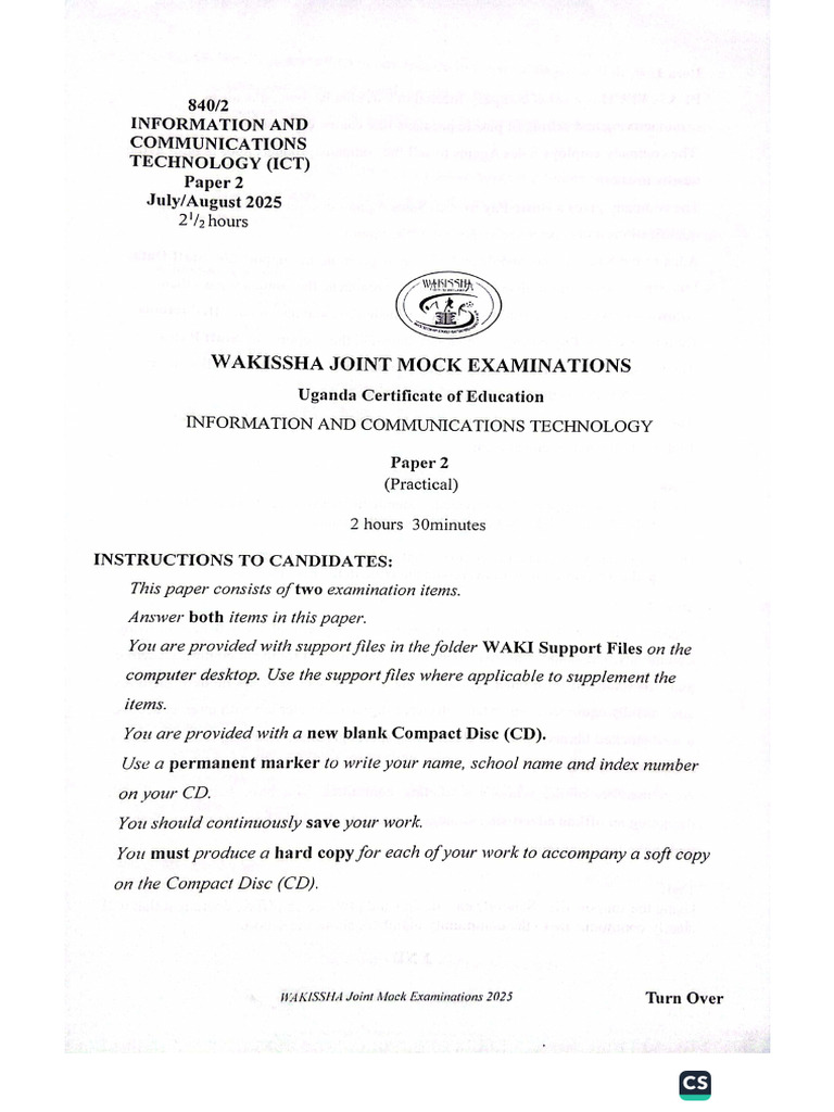 Wakisha ICT MOCK 2025 | PDF