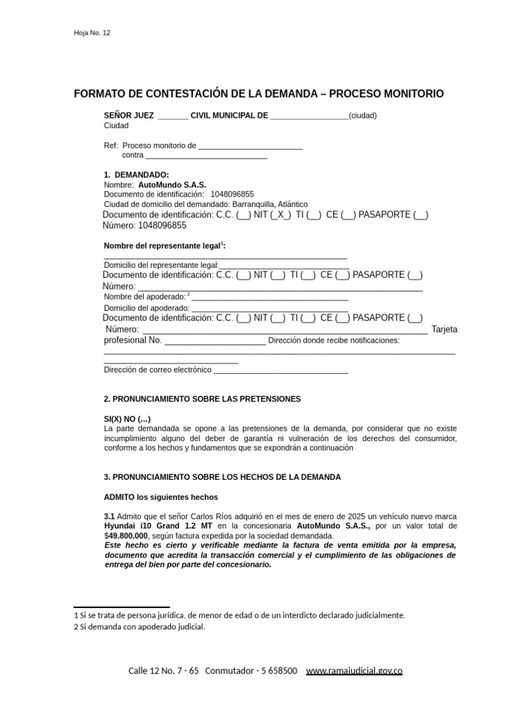 Formato Contestacion Demanda | PDF