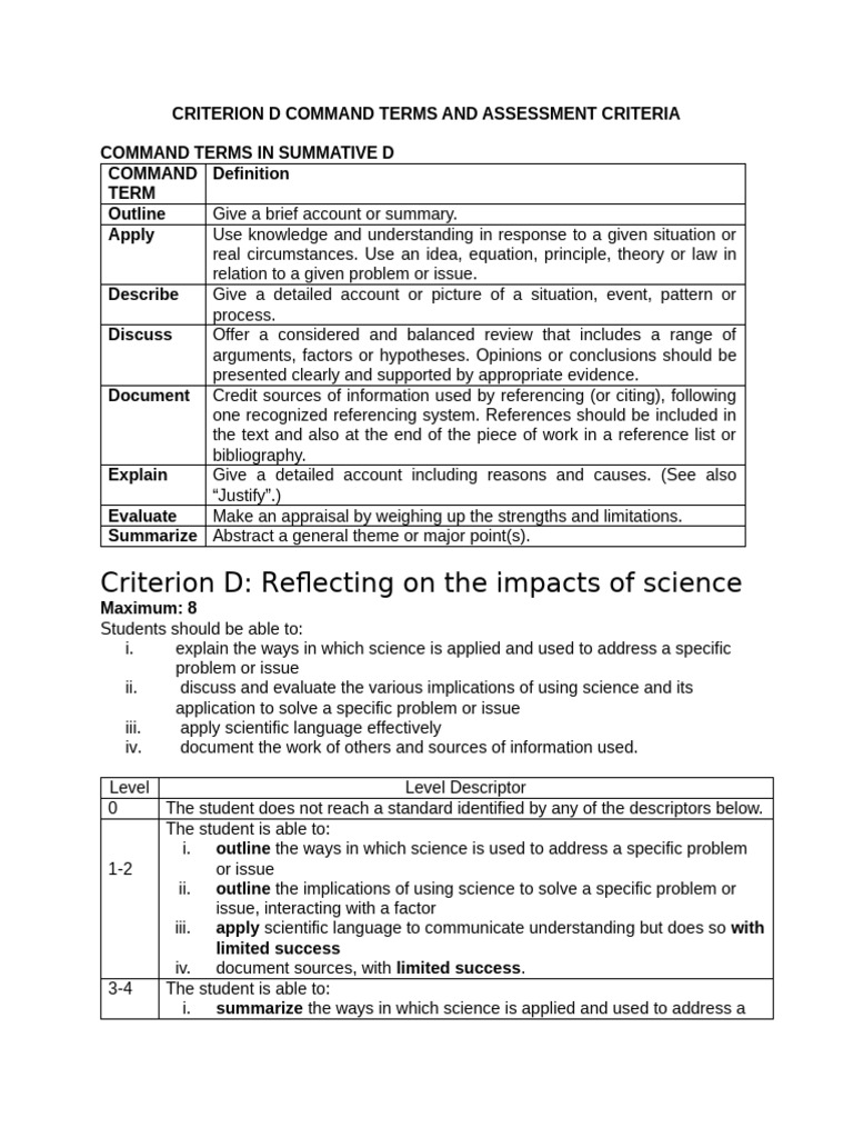 Command Terms for Science Assessment | PDF | Science | Cognition