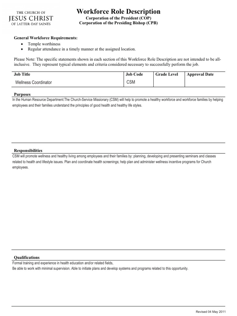 Wellness Coordinator LDS Org | PDF