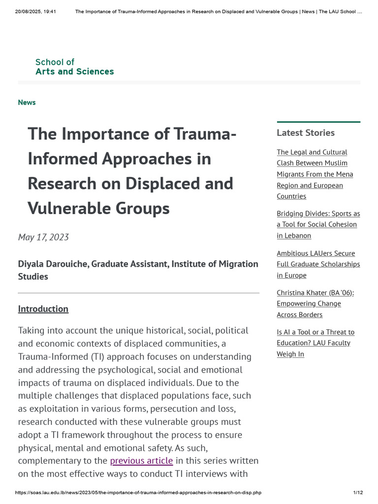 The Importance of Trauma-Informed Approaches in Research on Displaced ...