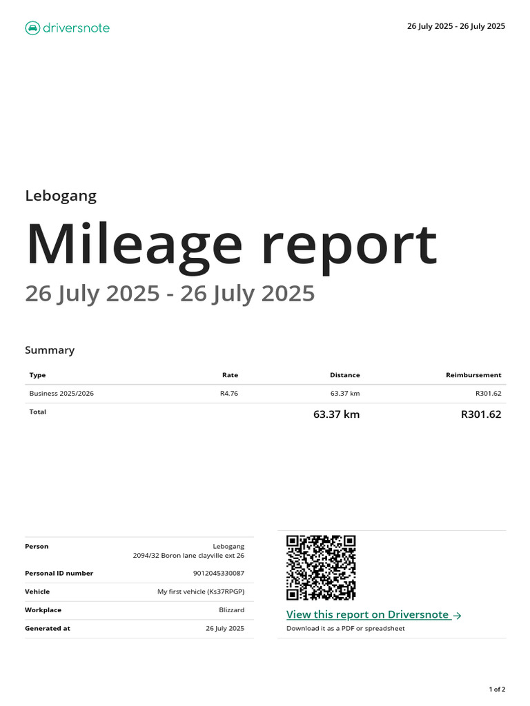 Driversnote Report 2025-07-26 | PDF
