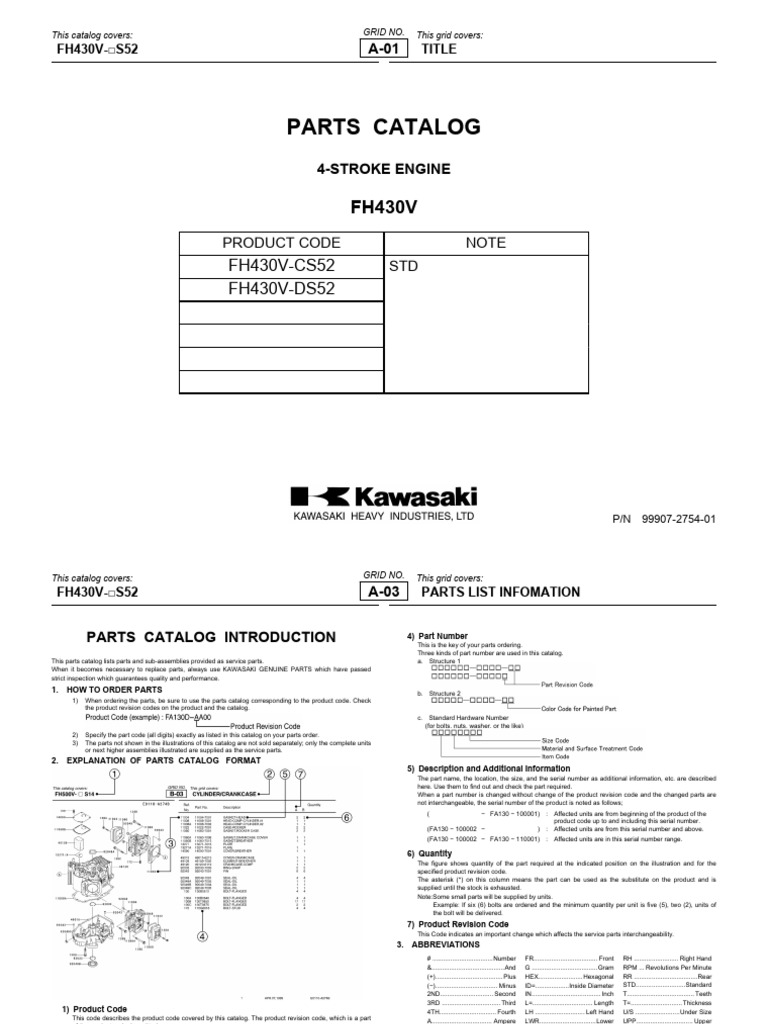 FH430V 4-Stroke Engine Parts Catalog | PDF | Engines | Internal ...