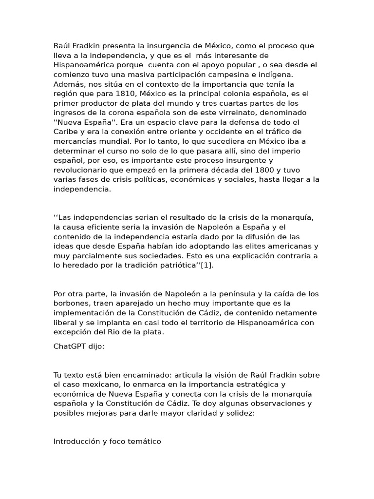 Raúl Fradkin Presenta La Insurgencia de México | PDF | Imperio español ...