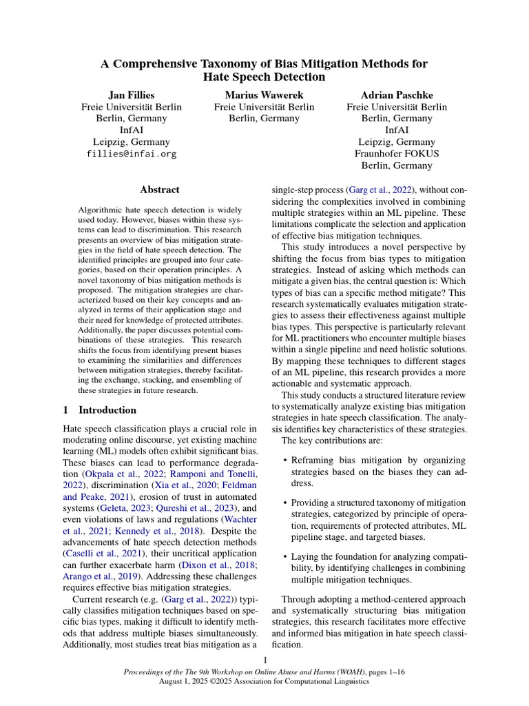 A Comprehensive Taxonomy of Bias Mitigation Methods For Hate Speech Detection-2025 | PDF ...