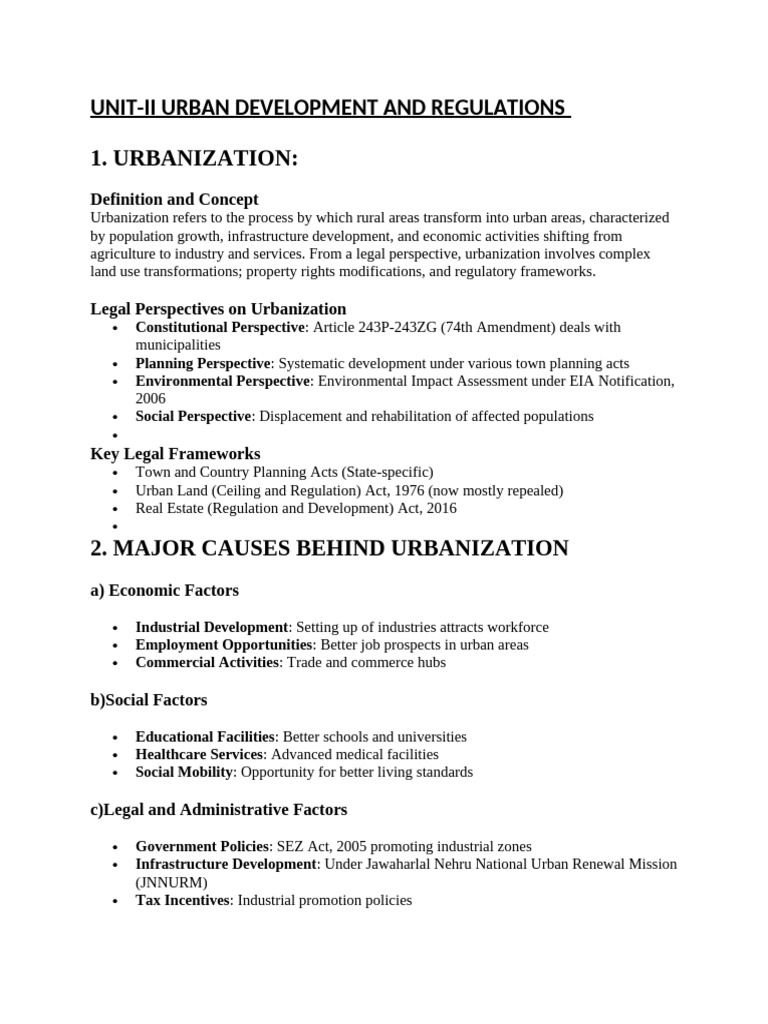 Urbanization:: Unit-Ii Urban Development and Regulations | PDF ...