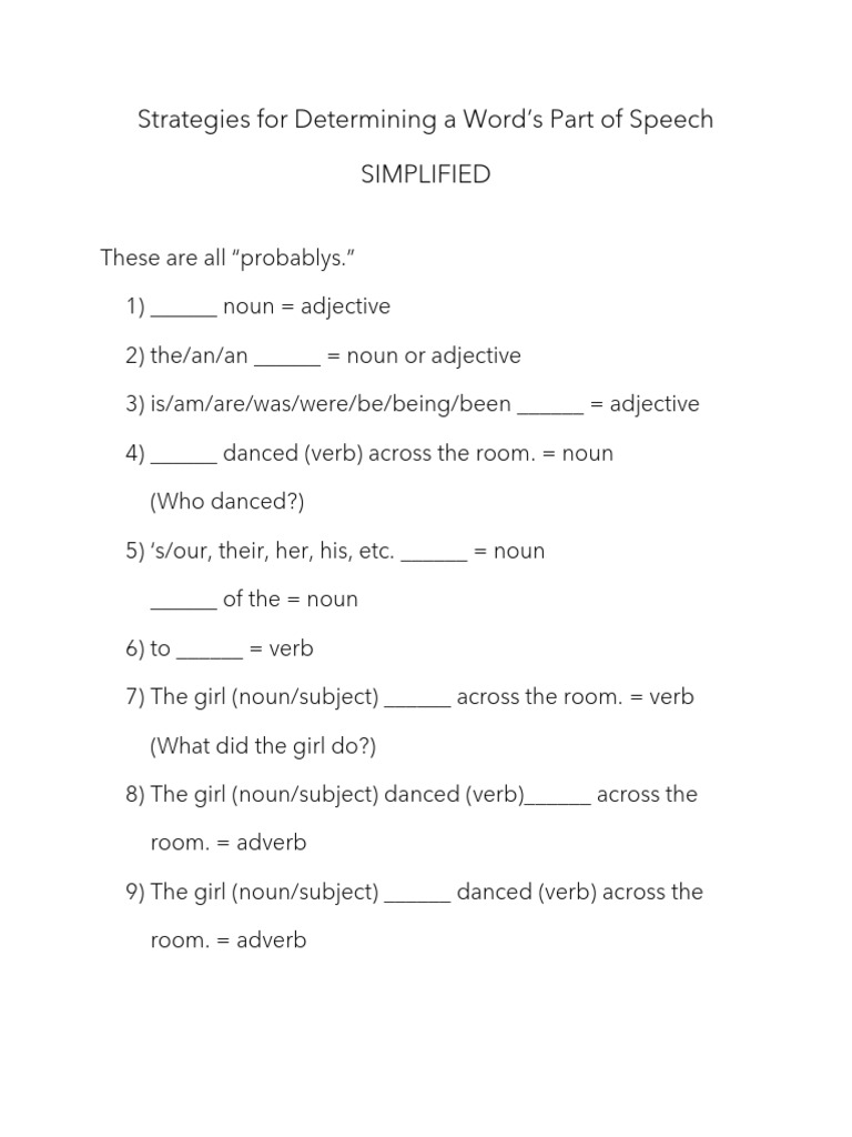 2025-2026 S1 EII Strategies For Determining A Word's Part of Speech ...