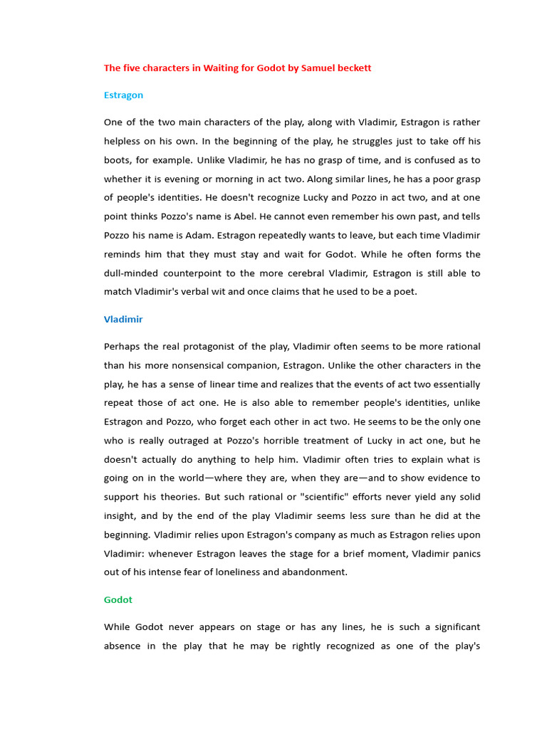 Characters in Waiting for Godot Explained | PDF