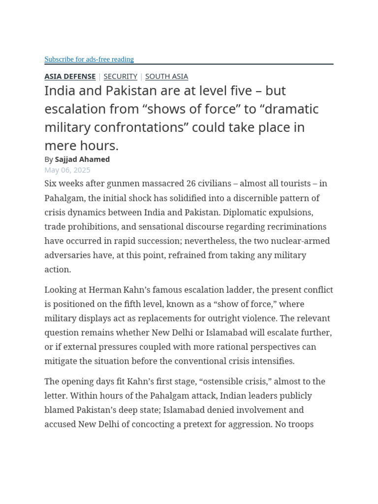 Kahn's Escalation Ladder: India-Pakistan Crisis | PDF | Pakistan ...