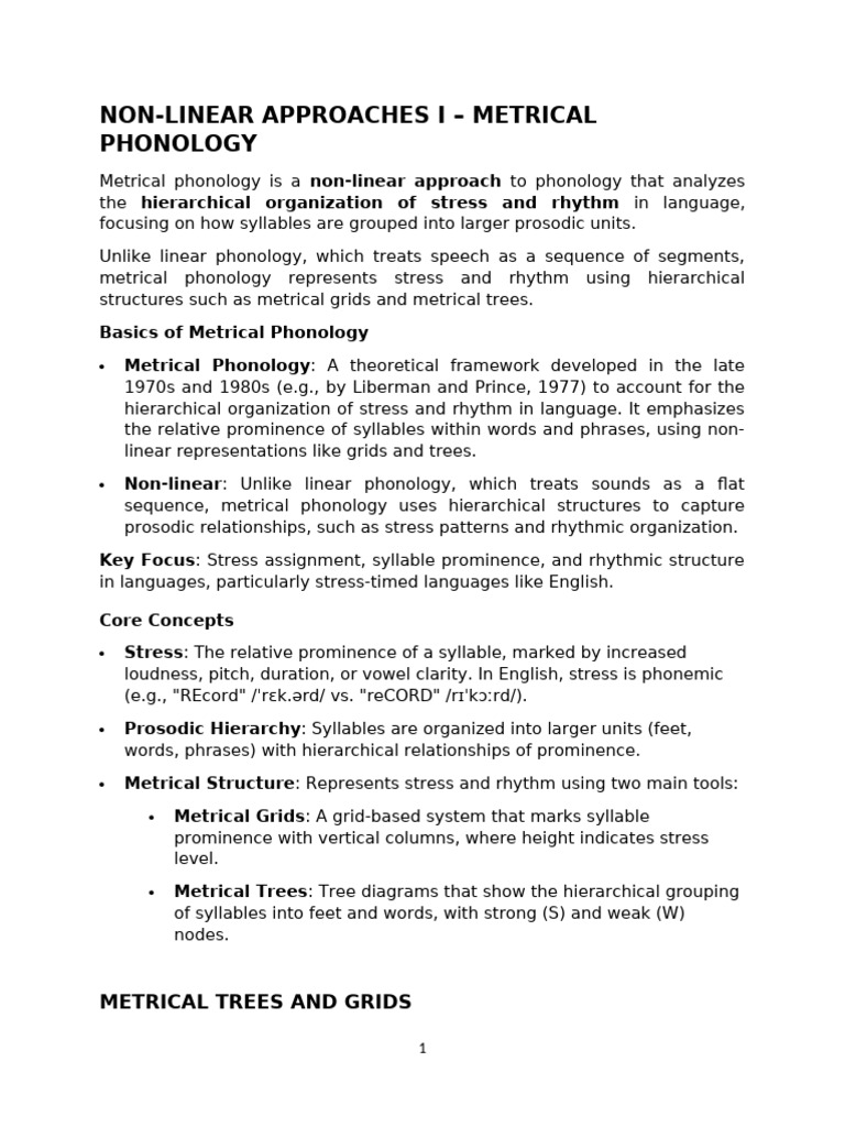 HO8b Non-Linear Approaches I-Metrical Phonology | PDF | Metre (Poetry ...