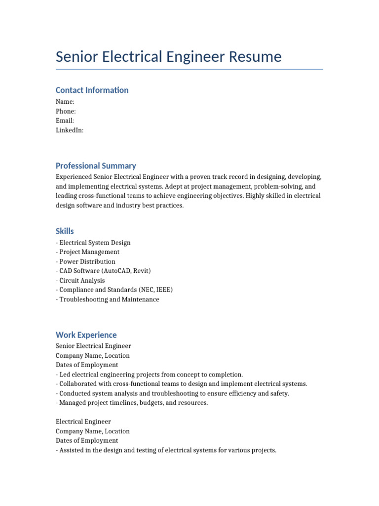 Senior Electrical Engineer Resume Template | PDF
