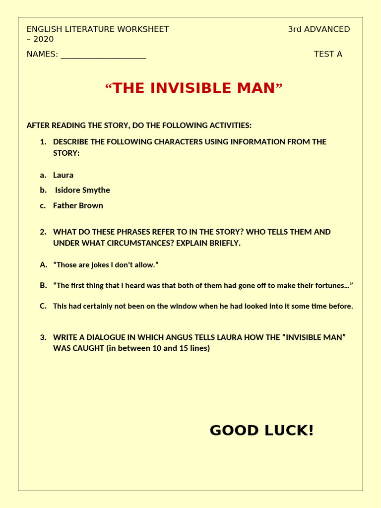 Advanced English Literature Worksheet | PDF