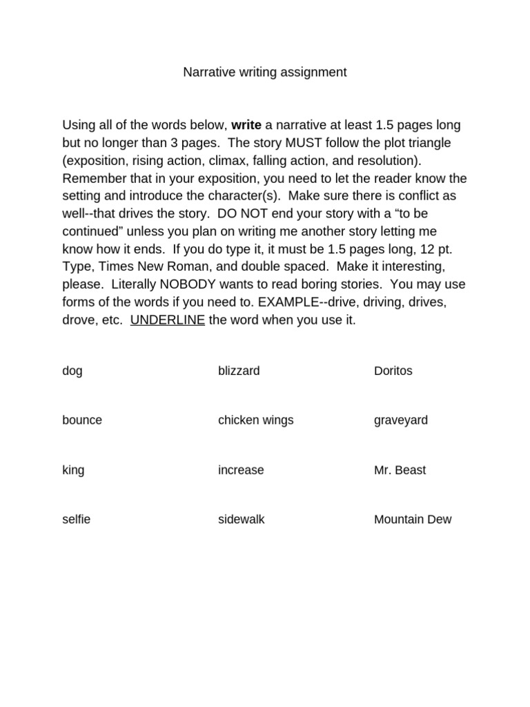 Narrative Writing Assignment | PDF