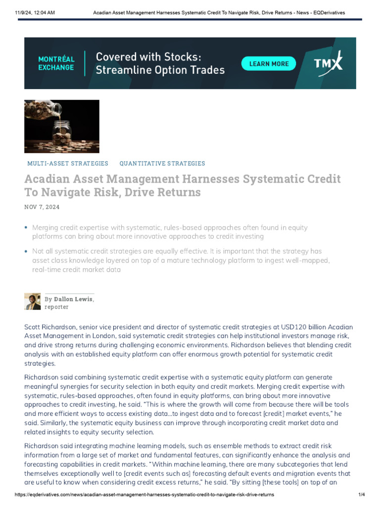 Acadian Asset Management Harnesses Systematic Credit To Navigate Risk ...