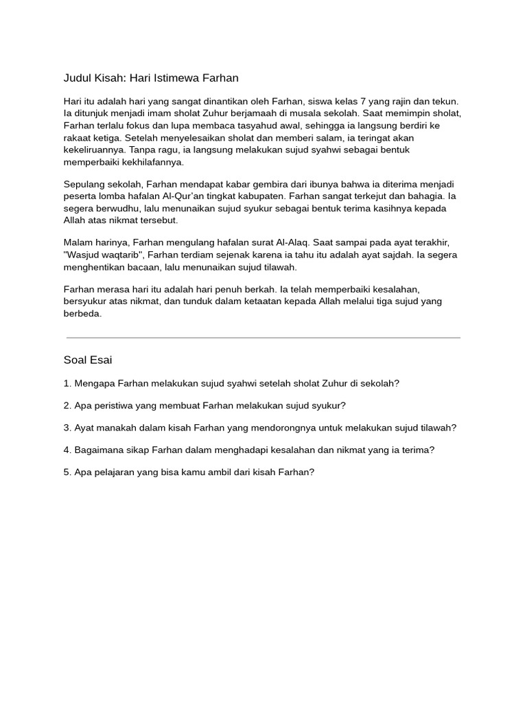 Judul Kisah_ Hari Istimewa Farhan - Google Dokumen | PDF