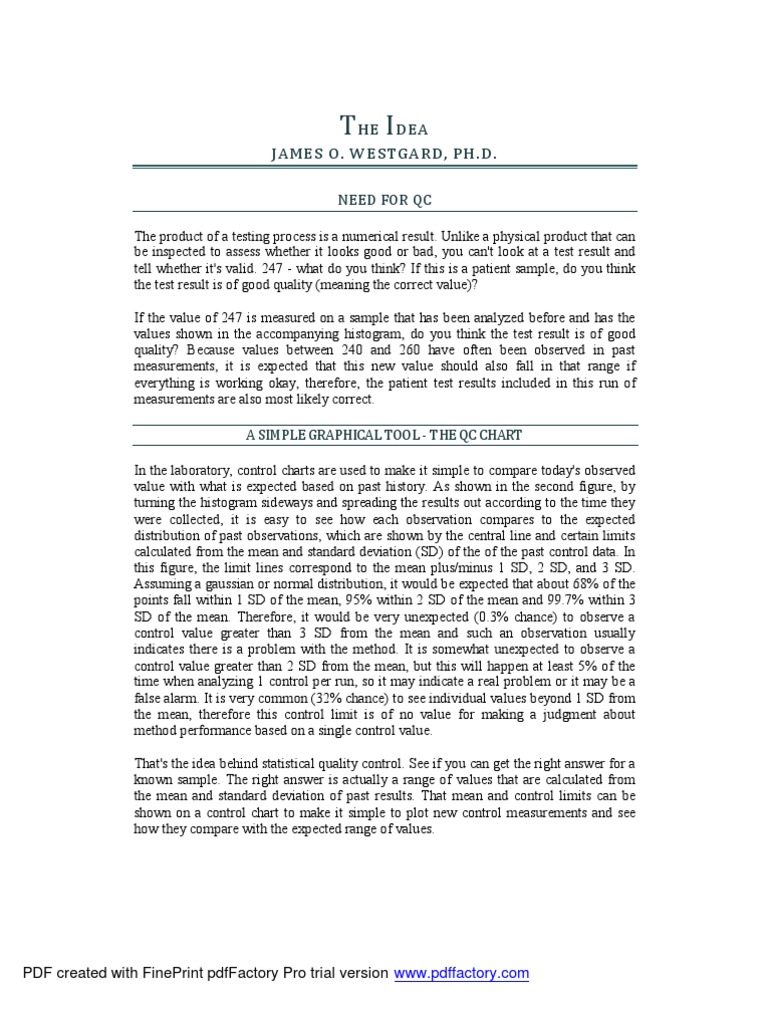 HE DEA James O. Westgard, PH.D.: Need For QC | PDF | Standard Deviation ...