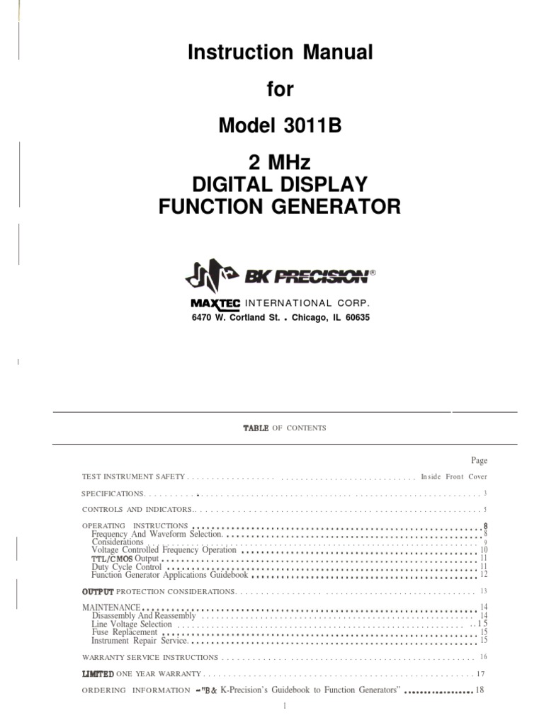Instruction Manual For Model 3011B 2 MHZ Digital Display Function Generator | PDF | Hertz ...