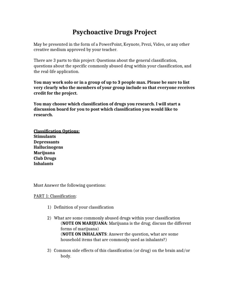 Psychoactive Drugs Research Project Guide | PDF | Drugs | Recreational ...