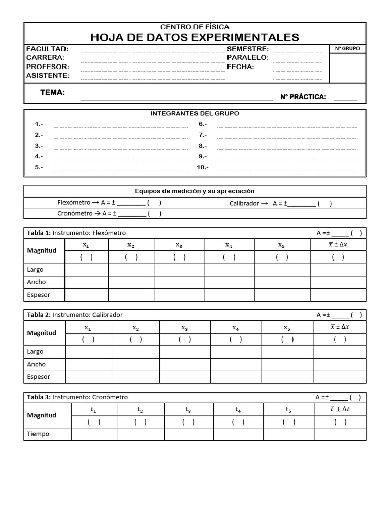 Hoja de Datos Errores en Mediciones Directas | PDF