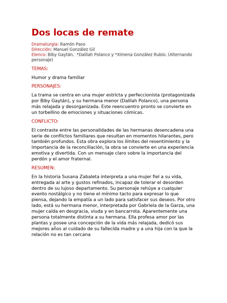 Dos locas de remate: Humor y drama familiar | PDF