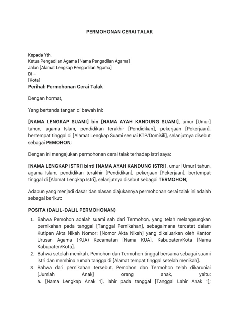 Template Cerai Talak | PDF