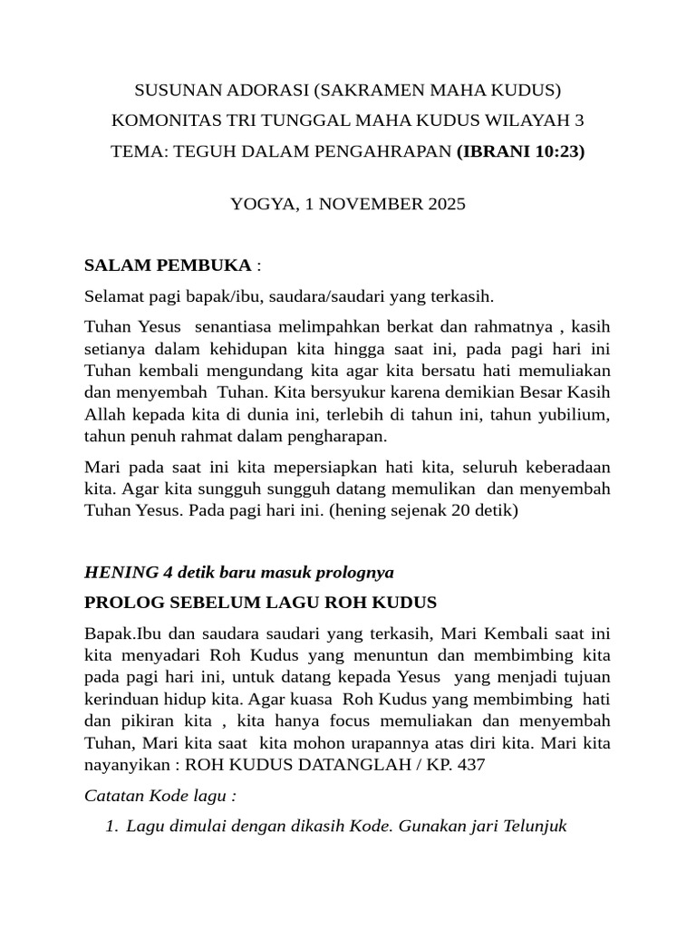 Susunan Adorasi Baru Tgl 1 November 2025 | PDF