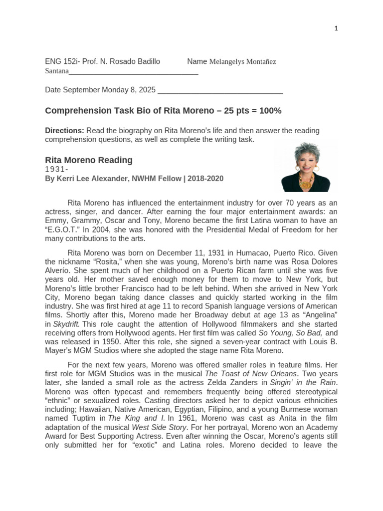 Copia de Copia de Reading Comprehension Special Task - Biography of ...