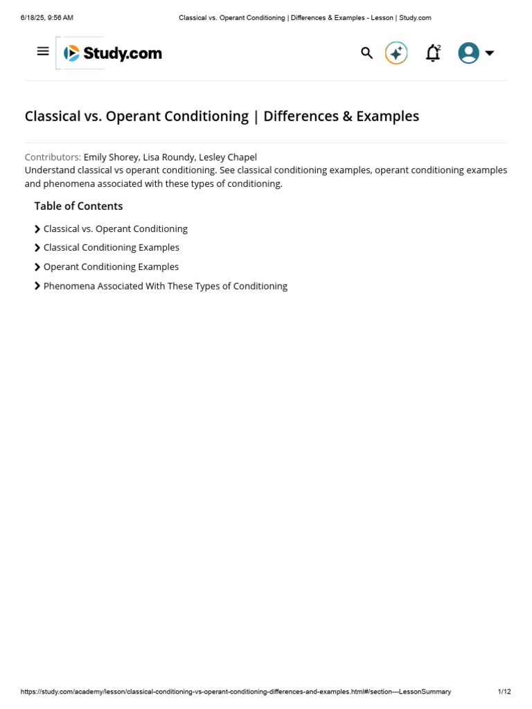 Classical vs. Operant Conditioning | PDF | Classical Conditioning ...