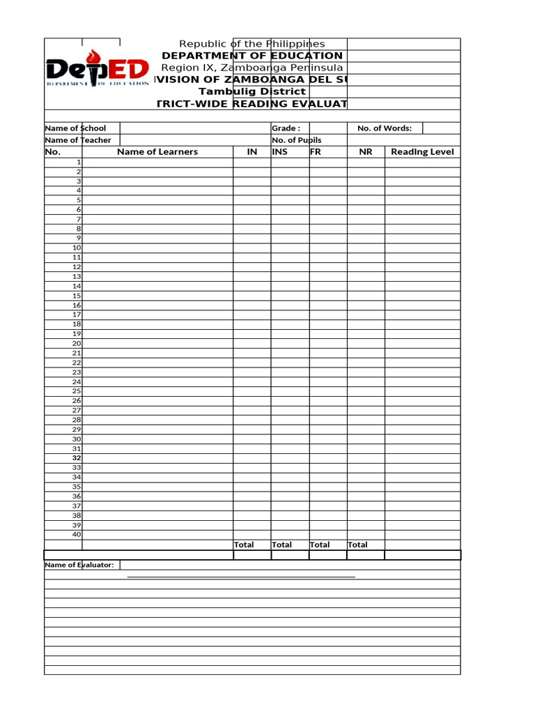 District-Wide Reading Evaluation Form | PDF