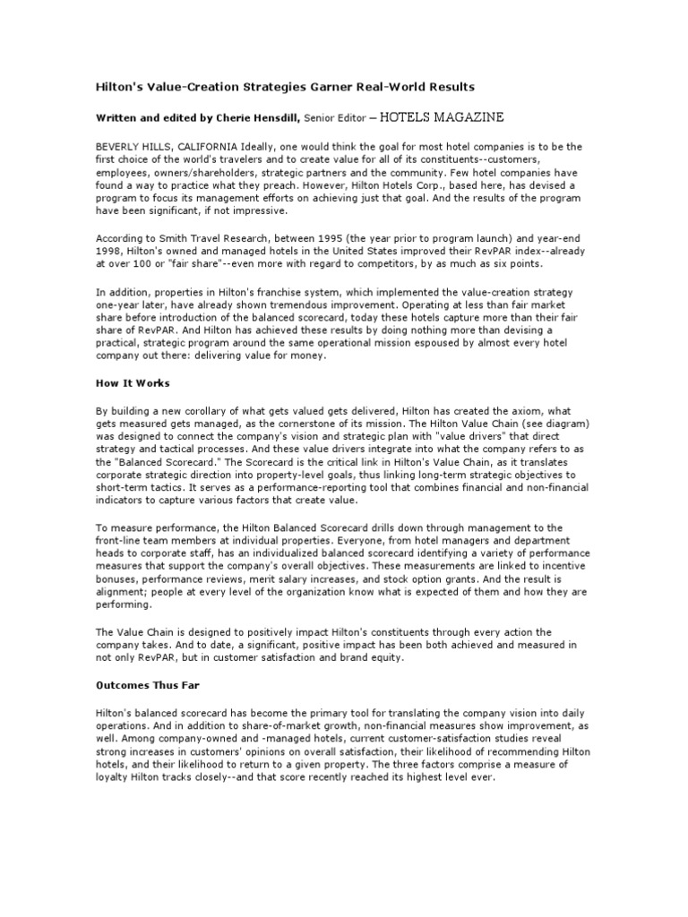 Hilton Balanced Score Card2 | PDF | Hilton Worldwide | Strategic Management