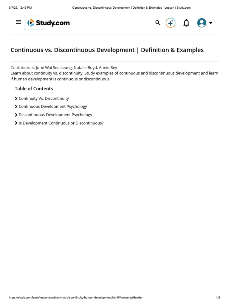 Continuous vs. Discontinuous Development | PDF | Developmental ...