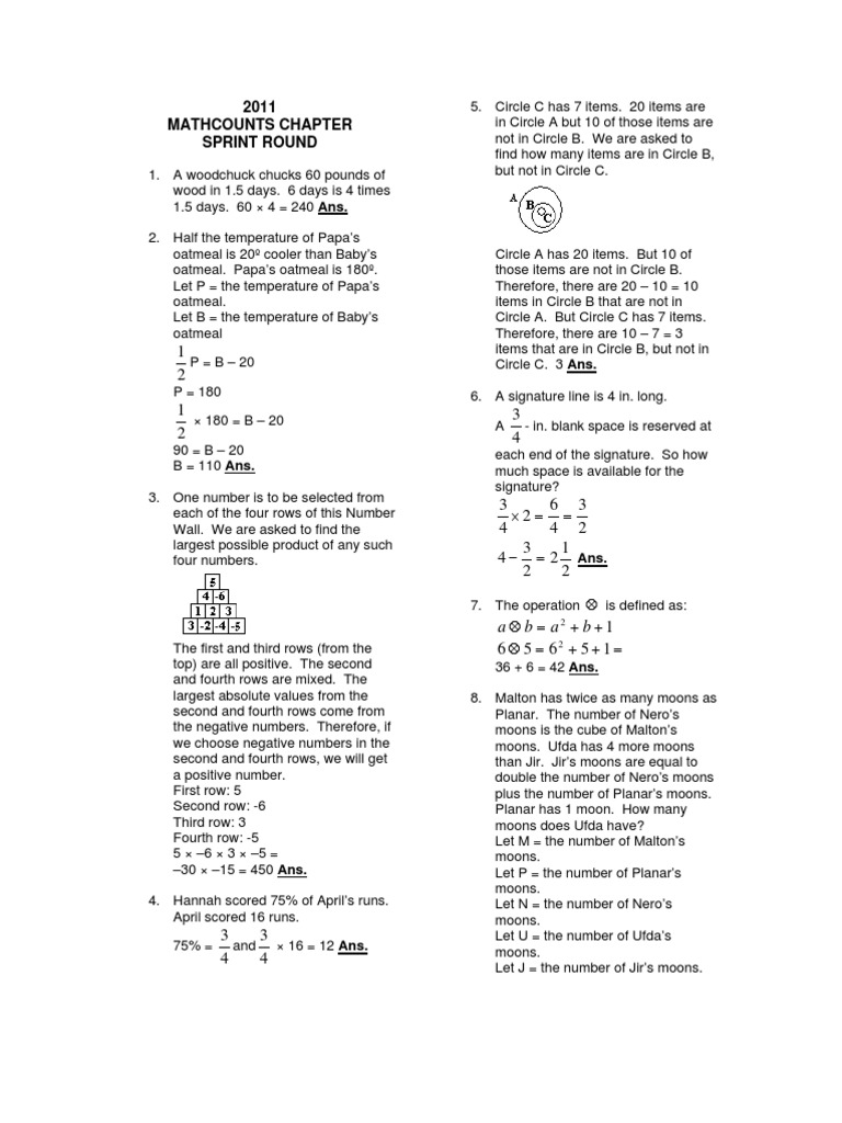 2011 Math Counts Chapter Competition Solutions | PDF | Triangle ...