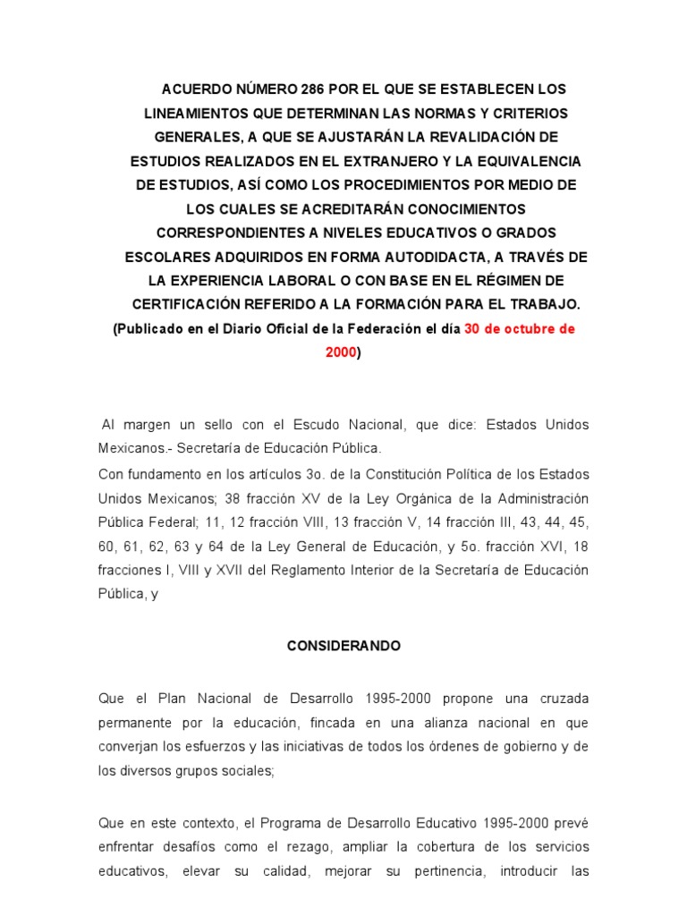 Acuerdo 286 | PDF | Educación Secundaria | Derecho laboral