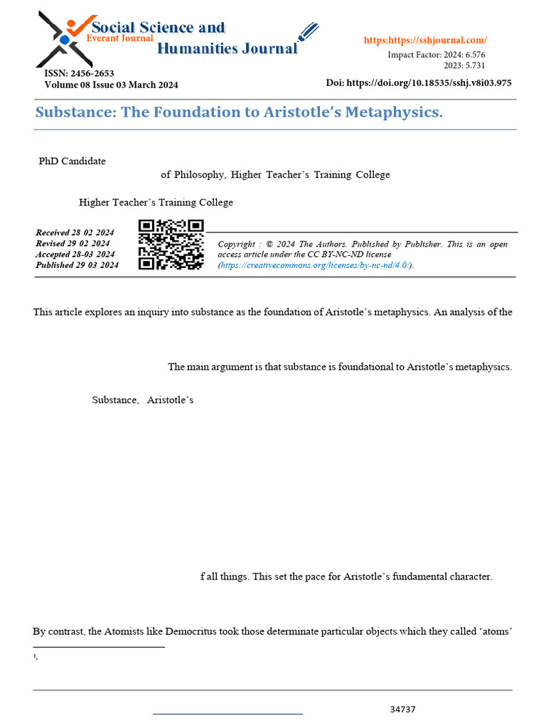 Substance in Aristotle's Metaphysics | PDF | Substance Theory | Metaphysics