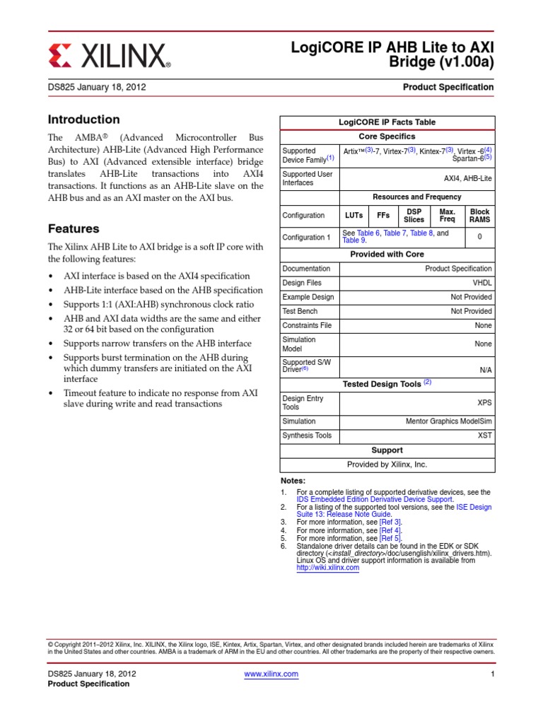 Ds825 Ahblite Axi Bridge | PDF | Field Programmable Gate Array | Input/Output