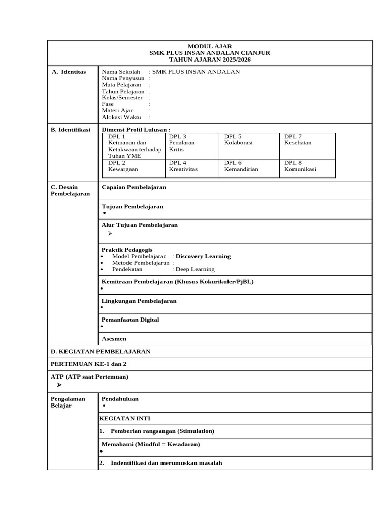 (Discovery Learning) Templete Modul Ajar | PDF