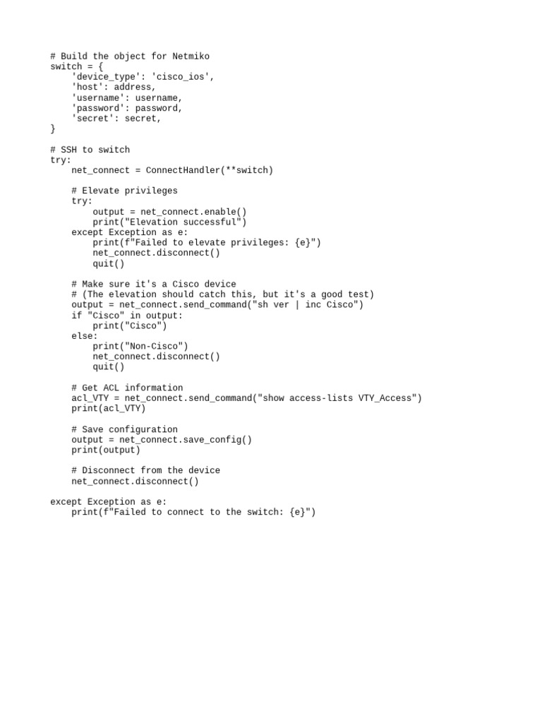 Netmiko Script For Cisco Devices | PDF
