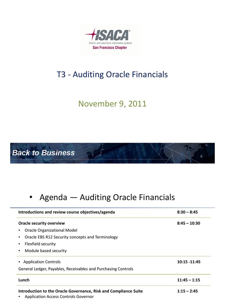 Oracle Financials Auditing Overview | PDF | Internal Audit | Business ...