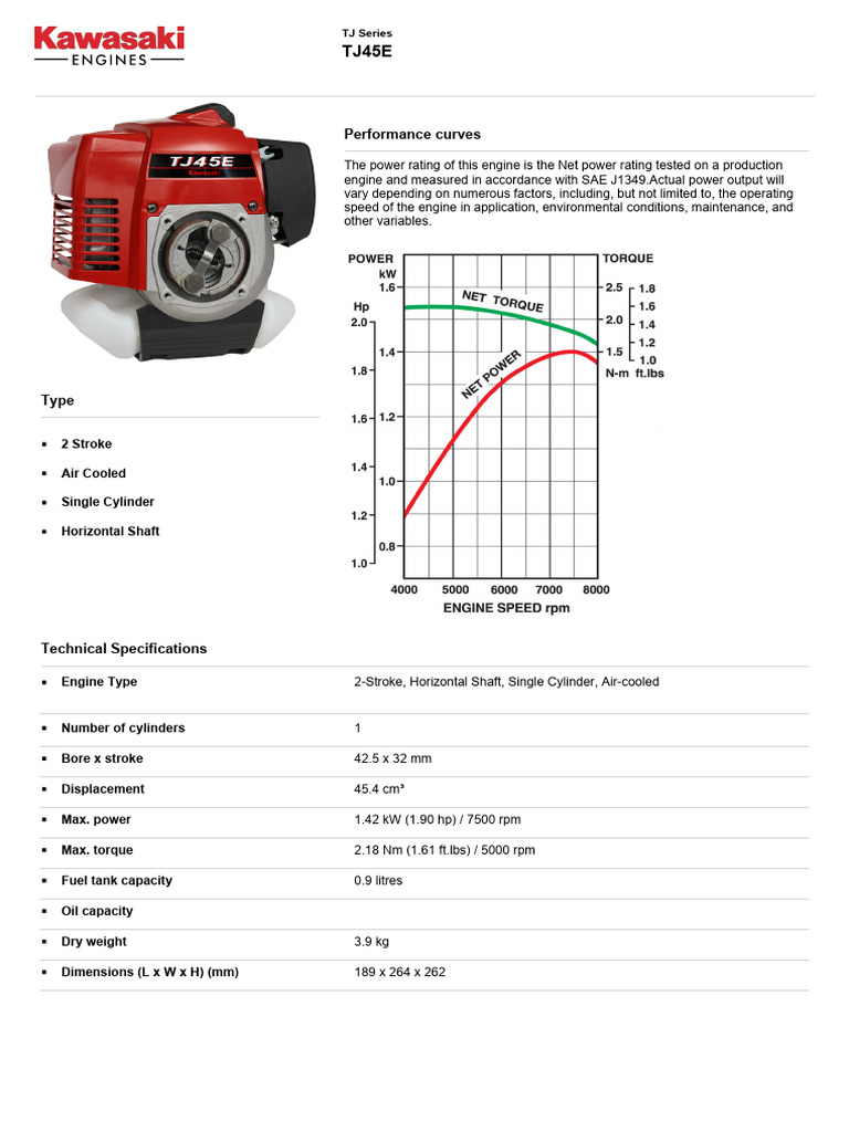 TJ45E 2-Stroke Engine Specifications | PDF