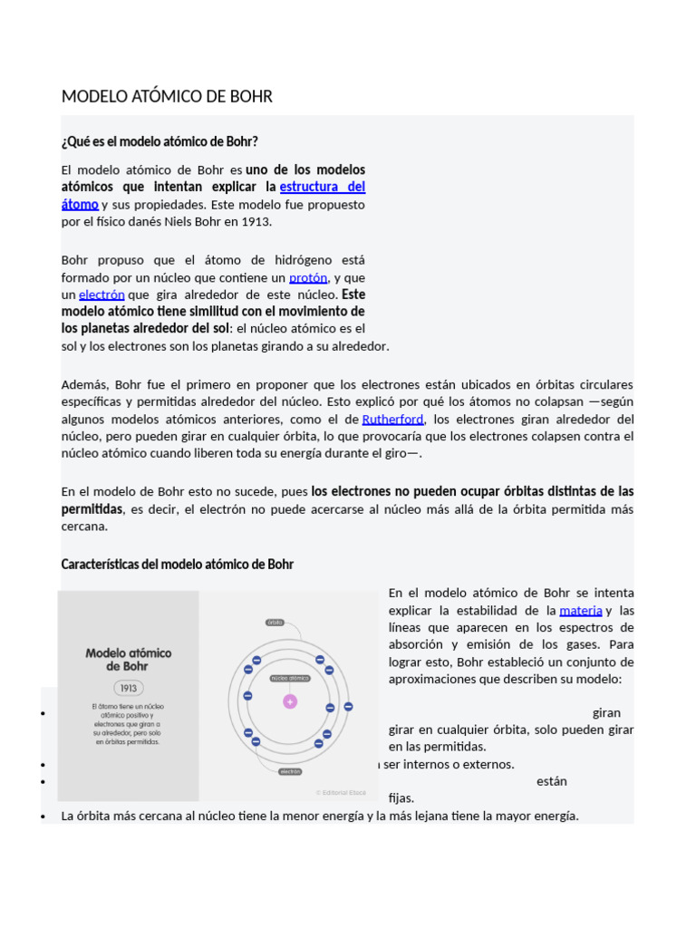 Características del modelo atómico de Bohr | PDF | Átomos | Núcleo atómico