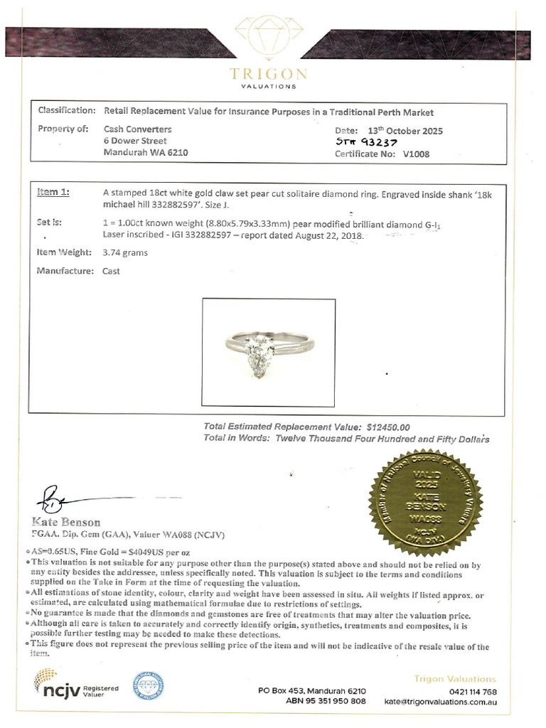 Clean Valuation Certificate 055300093237 | PDF