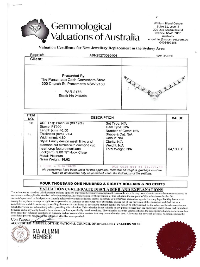 Clean Valuation Certificate 042400219359 | PDF